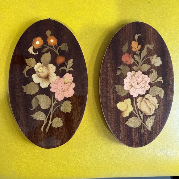 Art | Oval Italian Wood Marquetry Flowers Home Decor | Poshmark